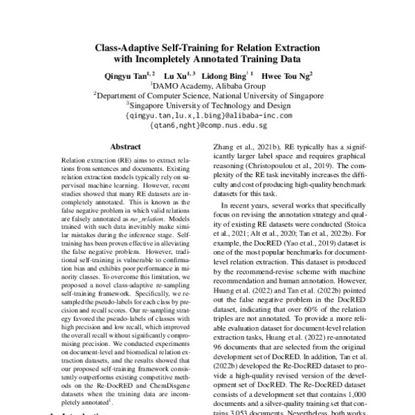 Class-Adaptive Self-Training for Relation Extraction with Incompletely Annotated Training Data ...