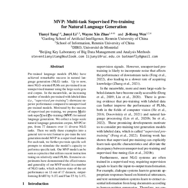 MVP: Multi-task Supervised Pre-training for Natural Language Generation ...
