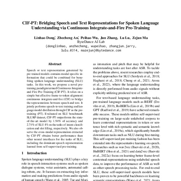 CIF-PT: Bridging Speech and Text Representations for Spoken Language Understanding via ...