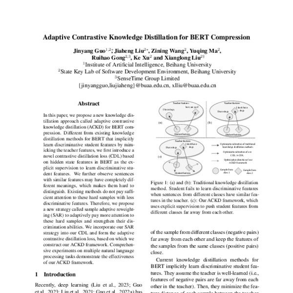 Adaptive Contrastive Knowledge Distillation for BERT Compression - ACL Anthology