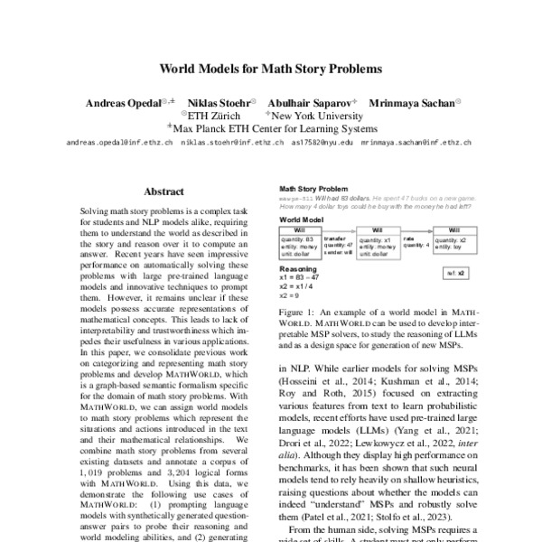 World Models for Math Story Problems - ACL Anthology