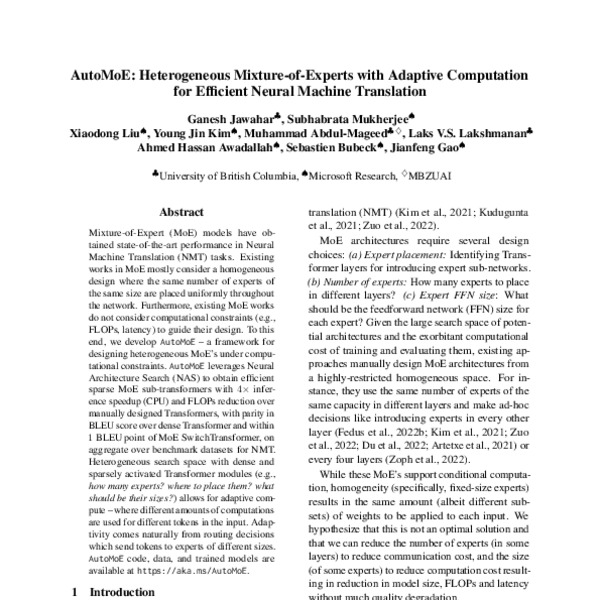 AutoMoE: Heterogeneous Mixture-of-Experts with Adaptive Computation for Efficient Neural Machine ...