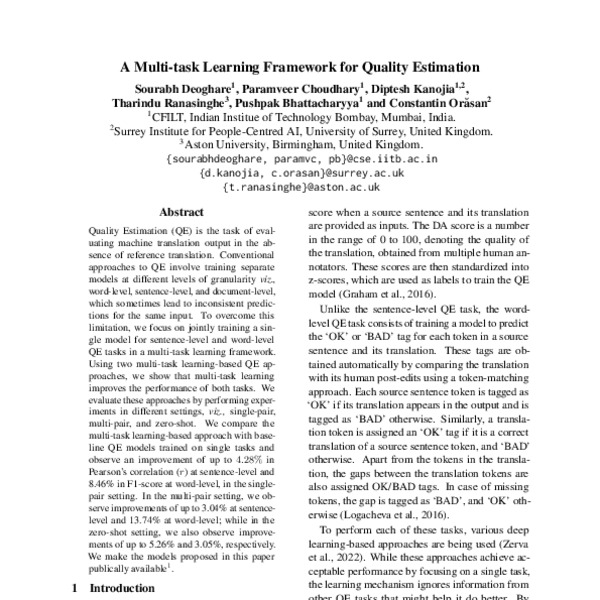 A Multi-task Learning Framework for Quality Estimation - ACL Anthology
