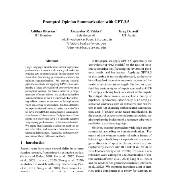 Prompted Opinion Summarization with GPT-3.5 - ACL Anthology
