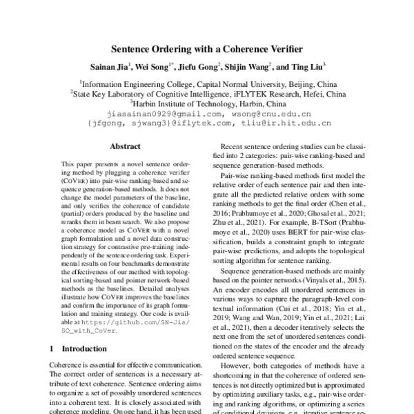 Sentence Ordering with a Coherence Verifier - ACL Anthology