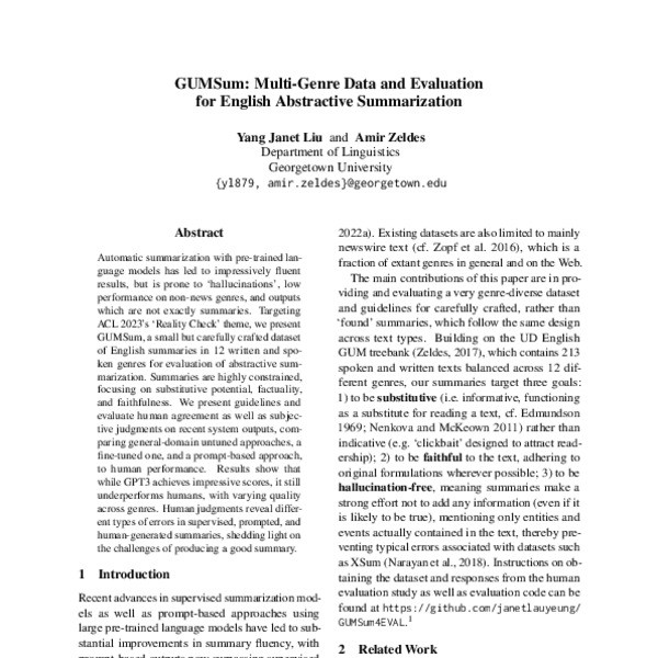 Gumsum Multi Genre Data And Evaluation For English Abstractive Summarization Acl Anthology