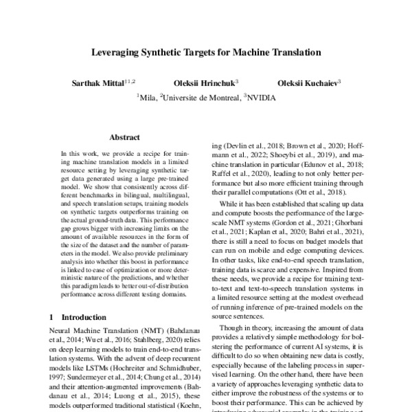 Leveraging Synthetic Targets for Machine Translation - ACL Anthology