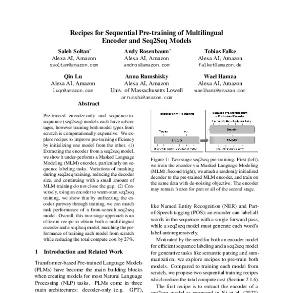 Recipes for Sequential Pre-training of Multilingual Encoder and Seq2Seq ...