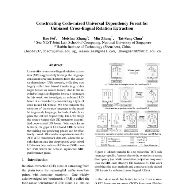 Constructing Code Mixed Universal Dependency Forest For Unbiased Cross Lingual Relation