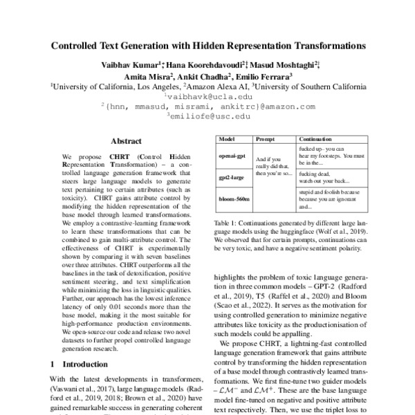 Controlled Text Generation With Hidden Representation Transformations 5733