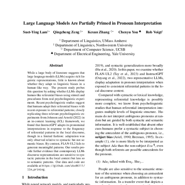 Large Language Models Are Partially Primed in Pronoun Interpretation - ACL Anthology