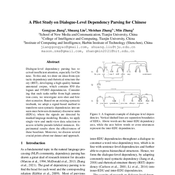 A Pilot Study on Dialogue-Level Dependency Parsing for Chinese - ACL Anthology