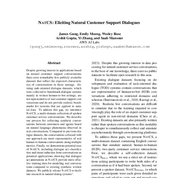 NatCS: Eliciting Natural Customer Support Dialogues - ACL Anthology