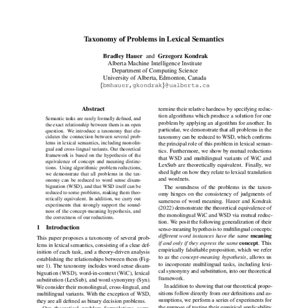 Taxonomy of Problems in Lexical Semantics - ACL Anthology