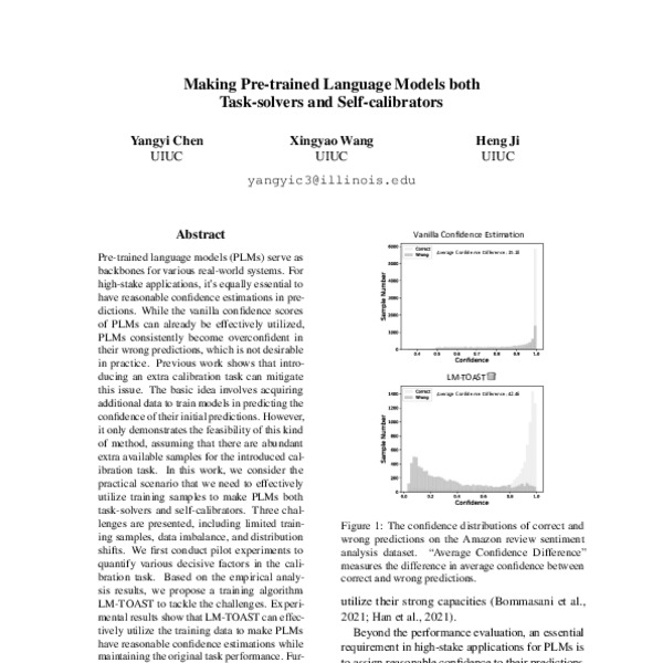 Making Pre-trained Language Models both Task-solvers and Self-calibrators - ACL Anthology