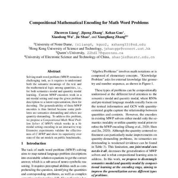Compositional Mathematical Encoding For Math Word Problems Acl Anthology