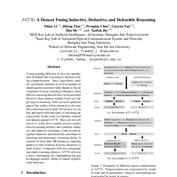 MTR: A Dataset Fusing Inductive, Deductive, and Defeasible Reasoning ...