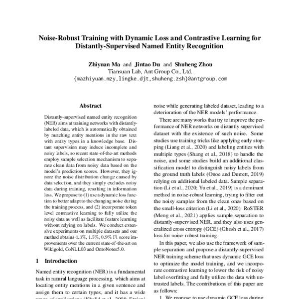 Noise-Robust Training with Dynamic Loss and Contrastive Learning for Distantly-Supervised Named ...