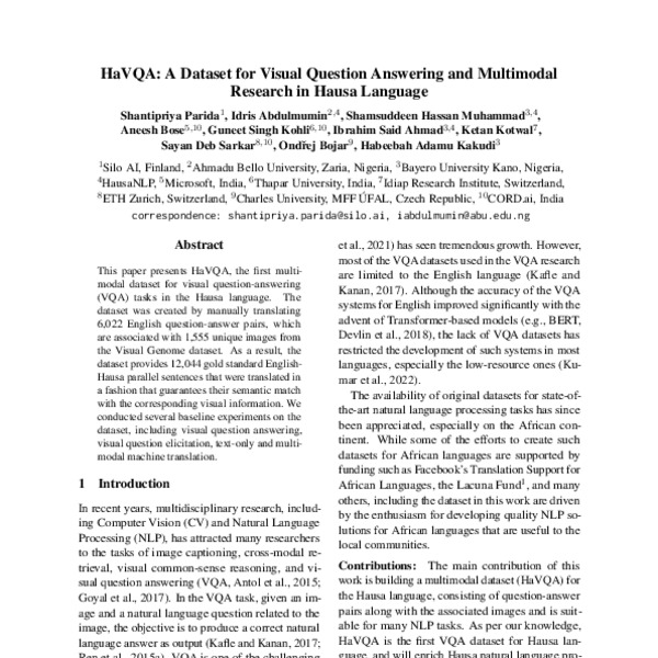 HaVQA: A Dataset for Visual Question Answering and Multimodal Research in Hausa Language - ACL ...