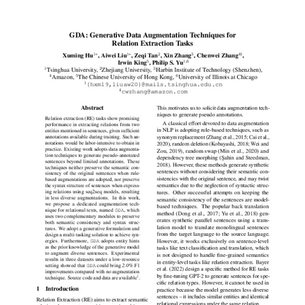 Gda Generative Data Augmentation Techniques For Relation Extraction Tasks Acl Anthology