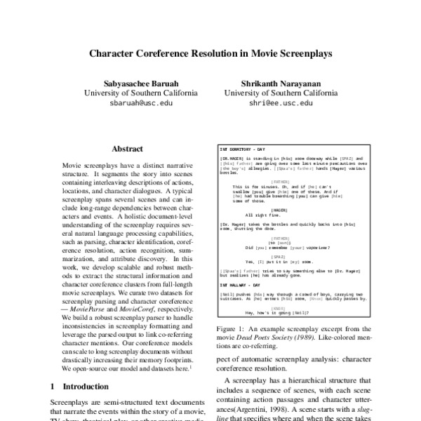 Character Coreference Resolution in Movie Screenplays - ACL Anthology