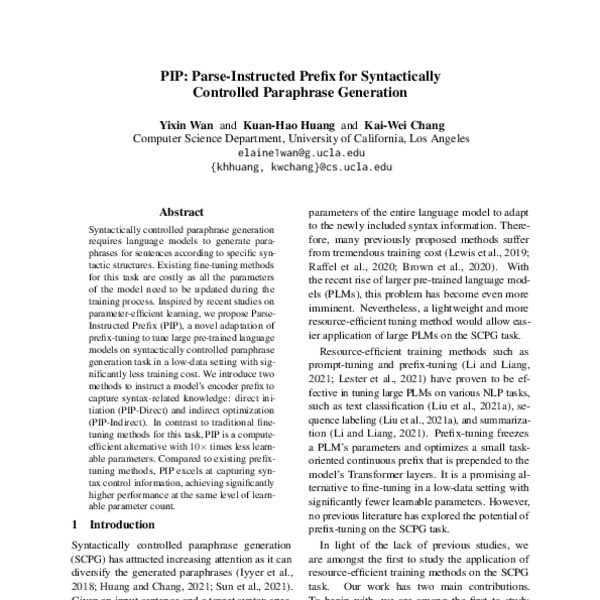 Pip Parse Instructed Prefix For Syntactically Controlled Paraphrase
