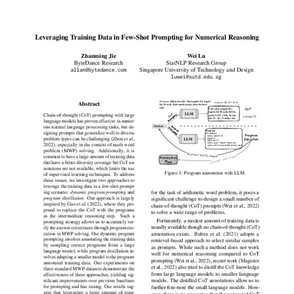 Leveraging Training Data in Few-Shot Prompting for Numerical Reasoning - ACL Anthology