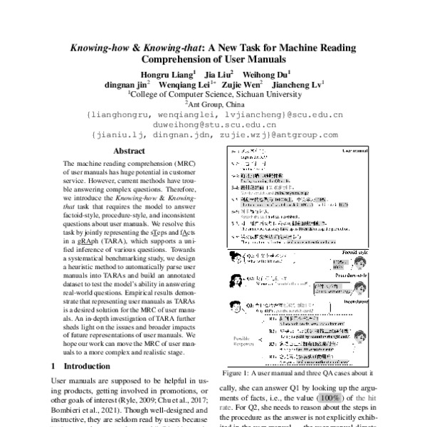 Knowing-how & Knowing-that: A New Task for Machine Comprehension of User Manuals - ACL Anthology