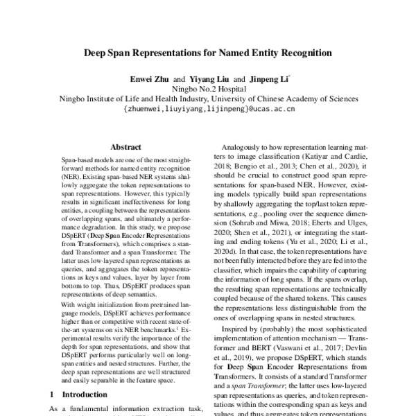 Deep Span Representations For Named Entity Recognition Acl Anthology 7505
