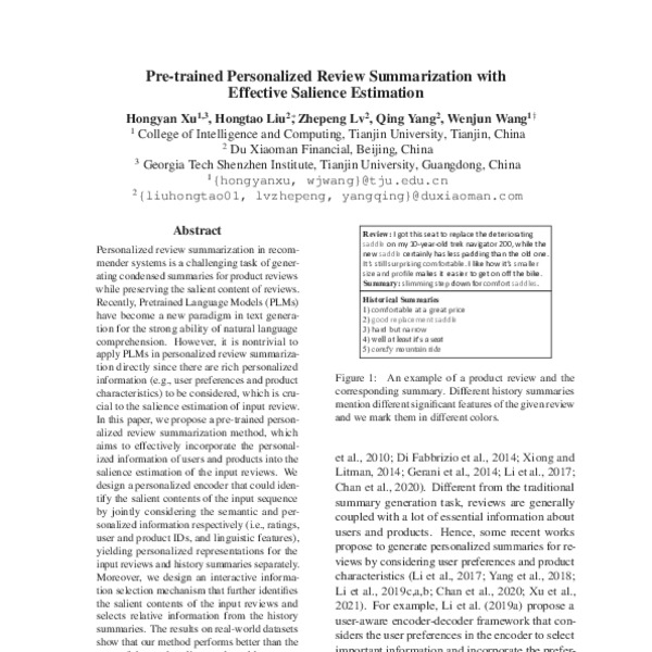 Pre-trained Personalized Review Summarization with Effective Salience Estimation - ACL Anthology