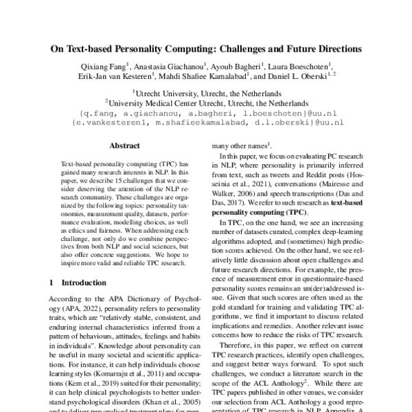 On Text-based Personality Computing: Challenges and Future Directions ...