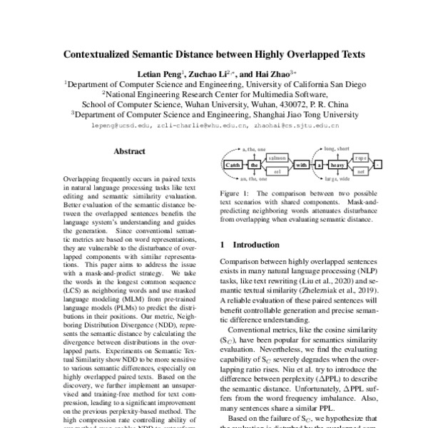 Contextualized Semantic Distance between Highly Overlapped Texts - ACL ...