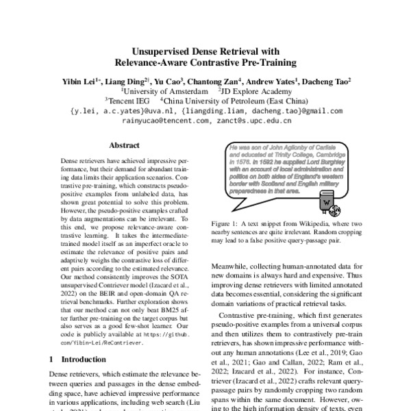 Unsupervised Dense Retrieval with Relevance-Aware Contrastive Pre-Training - ACL Anthology