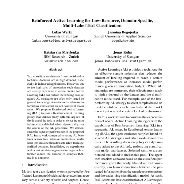 Reinforced Active Learning For Low Resource Domain Specific Multi Label Text Classification
