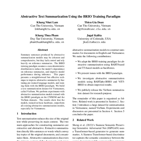 Abstractive Text Summarization Using The Brio Training Paradigm Acl