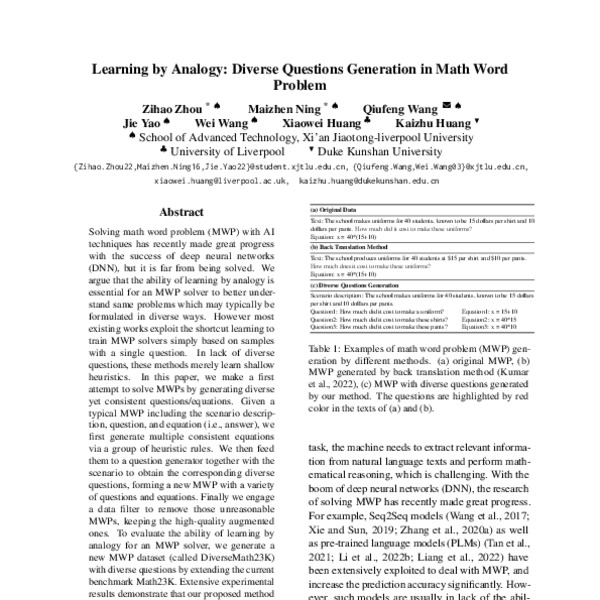 Learning by Analogy: Diverse Questions Generation in Math Word Problem - ACL Anthology