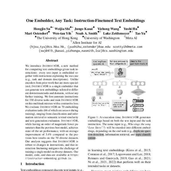 One Embedder Any Task Instruction Finetuned Text Embeddings Acl Anthology
