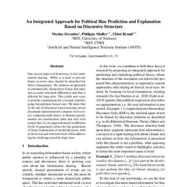 An Integrated Approach for Political Bias Prediction and Explanation Based on Discursive ...