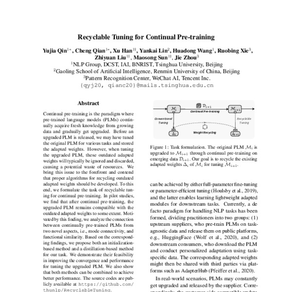 Recyclable Tuning for Continual Pre-training - ACL Anthology