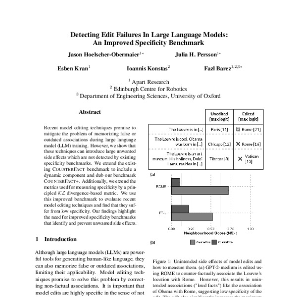 Detecting Edit Failures In Large Language Models: An Improved Specificity Benchmark - ACL Anthology