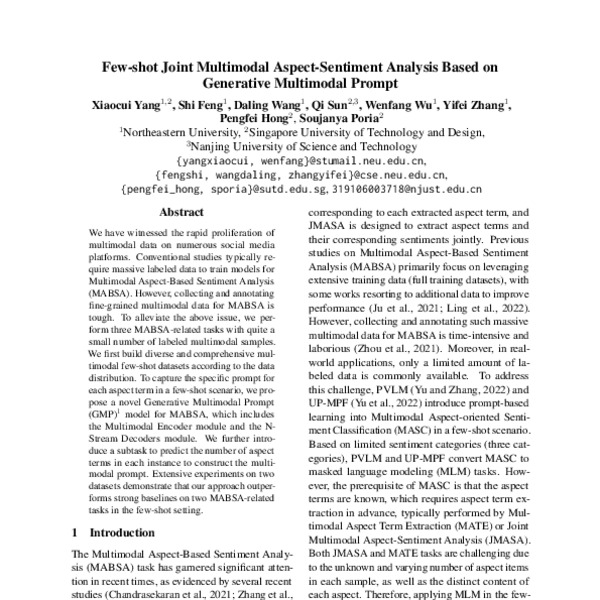Few Shot Joint Multimodal Aspect Sentiment Analysis Based On Generative Multimodal Prompt Acl