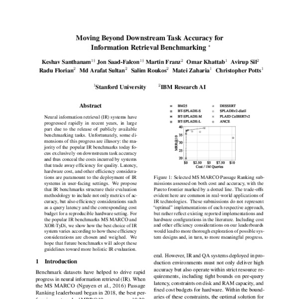 Moving Beyond Downstream Task Accuracy for Information Retrieval Benchmarking - ACL Anthology