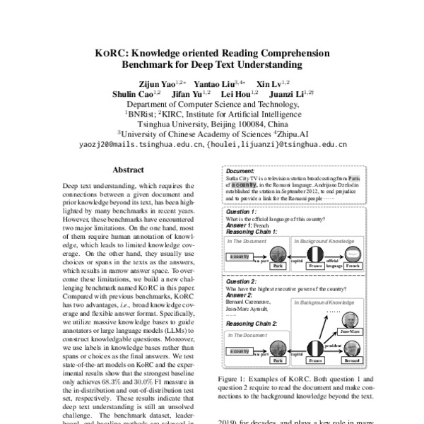 KoRC: Knowledge Oriented Reading Comprehension Benchmark for Deep Text Understanding - ACL Anthology