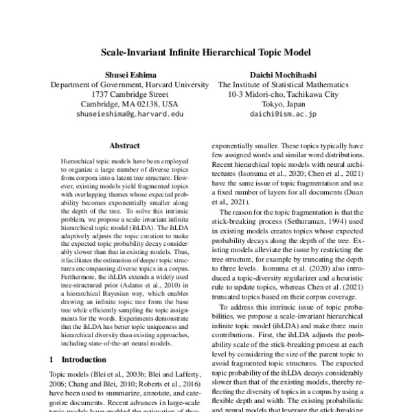 Scale-Invariant Infinite Hierarchical Topic Model - ACL Anthology