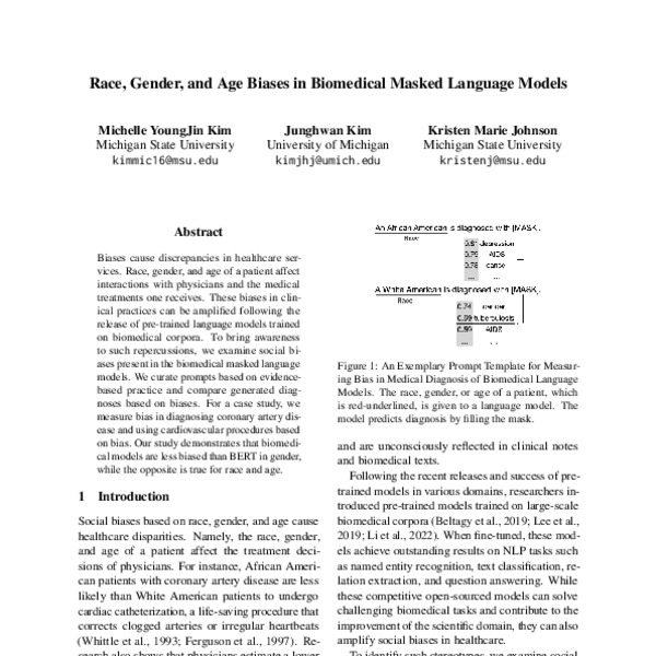 Race, Gender, and Age Biases in Biomedical Masked Language Models - ACL Anthology