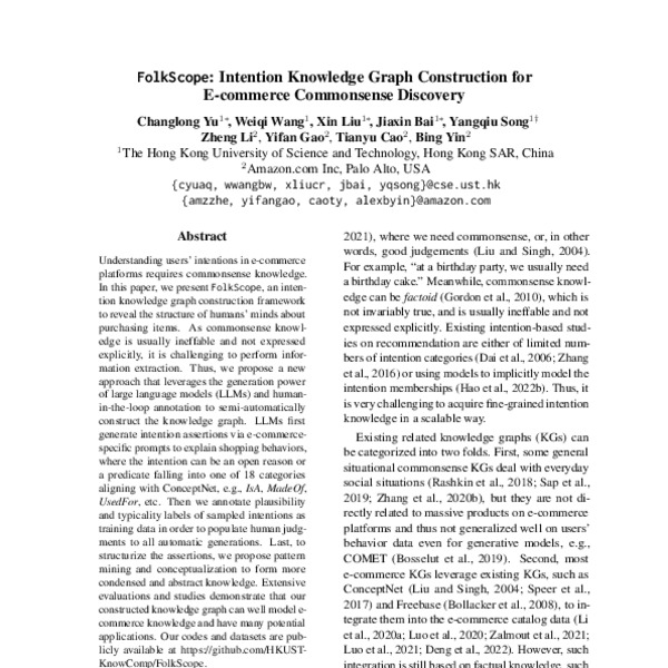 FolkScope: Intention Knowledge Graph Construction for E-commerce Commonsense Discovery - ACL ...