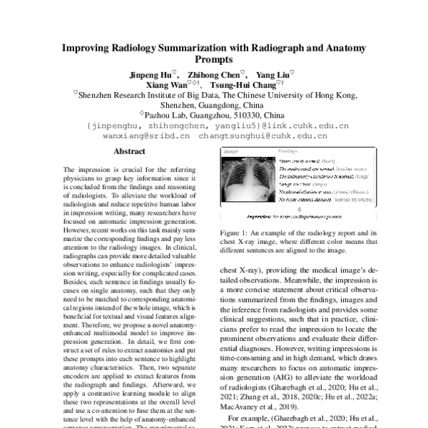 Improving Radiology Summarization with Radiograph and Anatomy Prompts - ACL Anthology