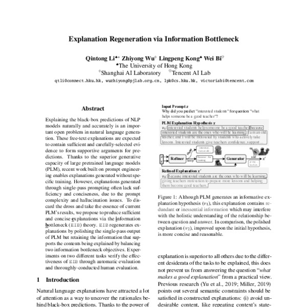 Explanation Regeneration via Information Bottleneck - ACL Anthology