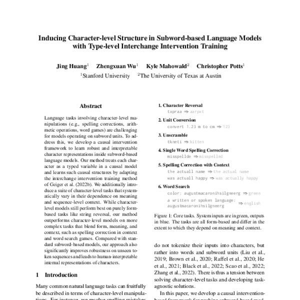 Inducing Character Level Structure In Subword Based Language Models