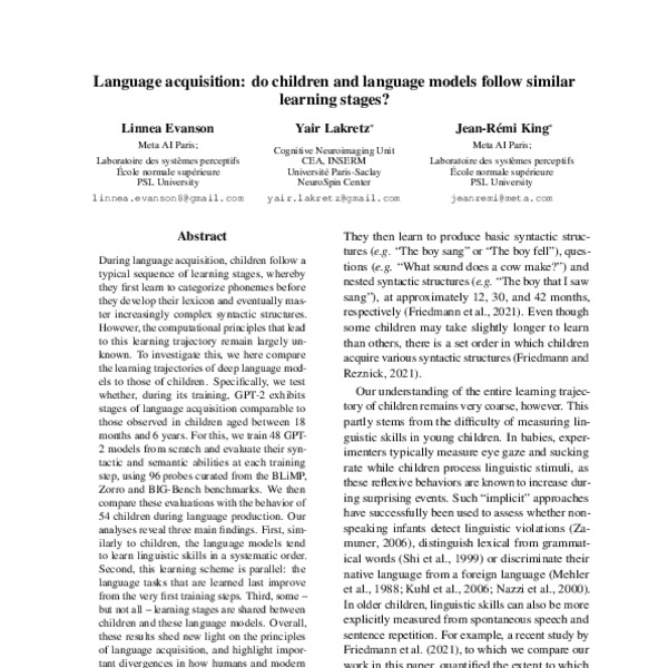 Language acquisition: do children and language models follow similar ...